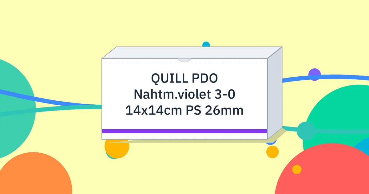 Symbolbild: Packung mit der Aufschrift QUILL PDO Nahtm.violet 3-0 14x14cm PS 26mm (PZN 17989452) – Verfügbarkeit und Bezug in Apotheken in Frankfurt am Main