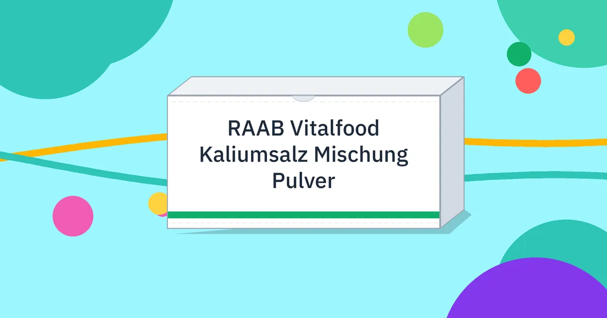 Symbolbild: Packung mit der Aufschrift RAAB Vitalfood Kaliumsalz Mischung Pulver (PZN 19305280) – Verfügbarkeit und Bezug in Apotheken in Frankfurt am Main
