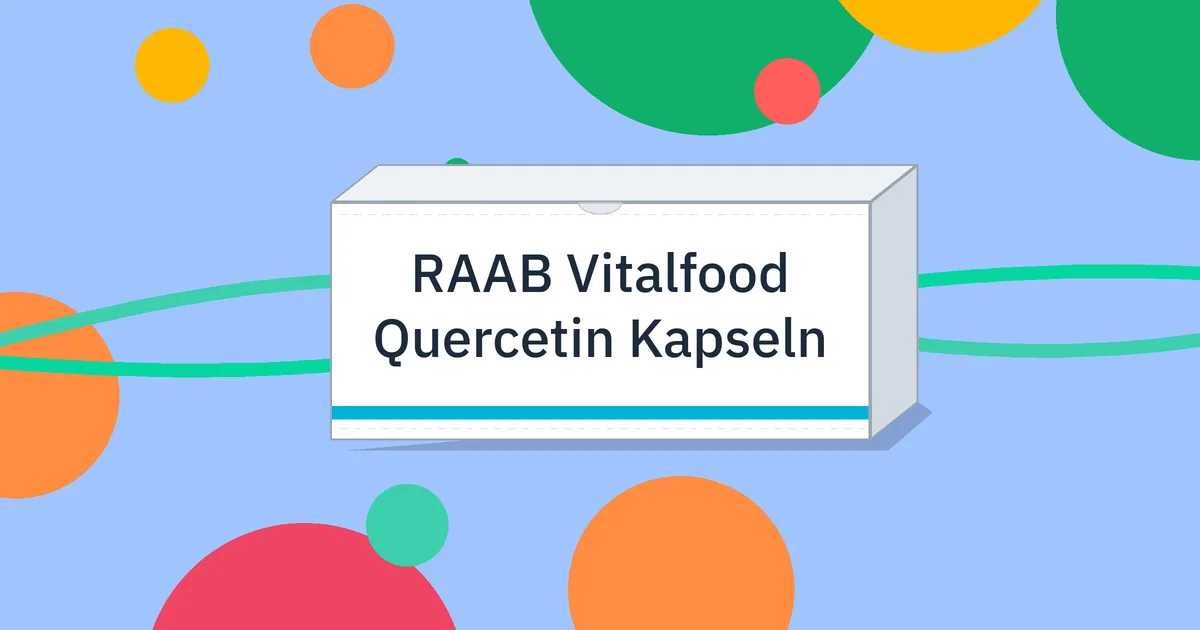 Symbolbild: Packung mit der Aufschrift RAAB Vitalfood Quercetin Kapseln (PZN 19304719) – Verfügbarkeit und Bezug in Apotheken in Frankfurt am Main