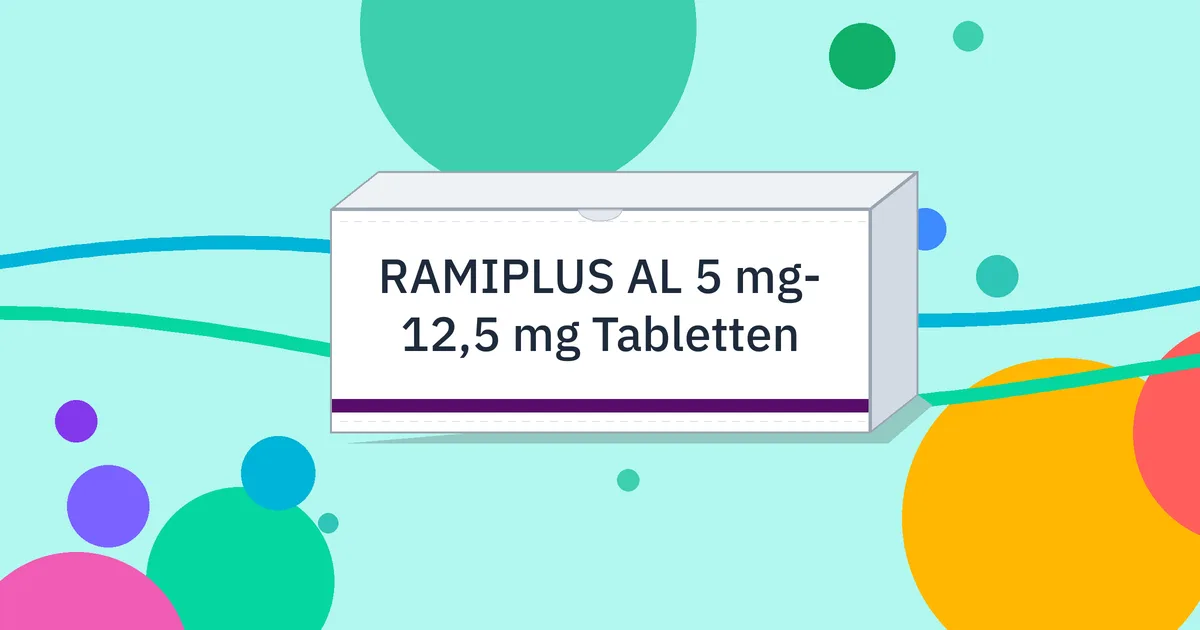 Symbolbild: Packung mit der Aufschrift RAMIPLUS AL 5 mg-12,5 mg Tabletten (PZN 03031366) – Verfügbarkeit und Bezug in Apotheken in Frankfurt am Main