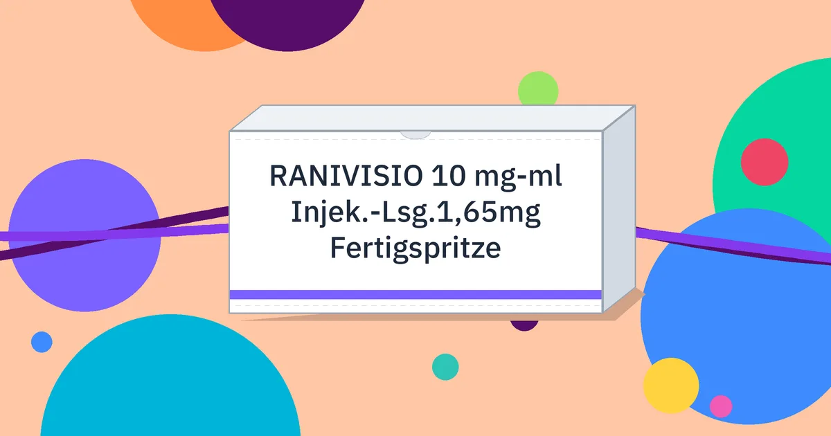 Symbolbild: Packung mit der Aufschrift RANIVISIO 10 mg-ml Injek.-Lsg.1,65mg Fertigspritze (PZN 20630341) – Verfügbarkeit und Bezug in Apotheken in Frankfurt am Main