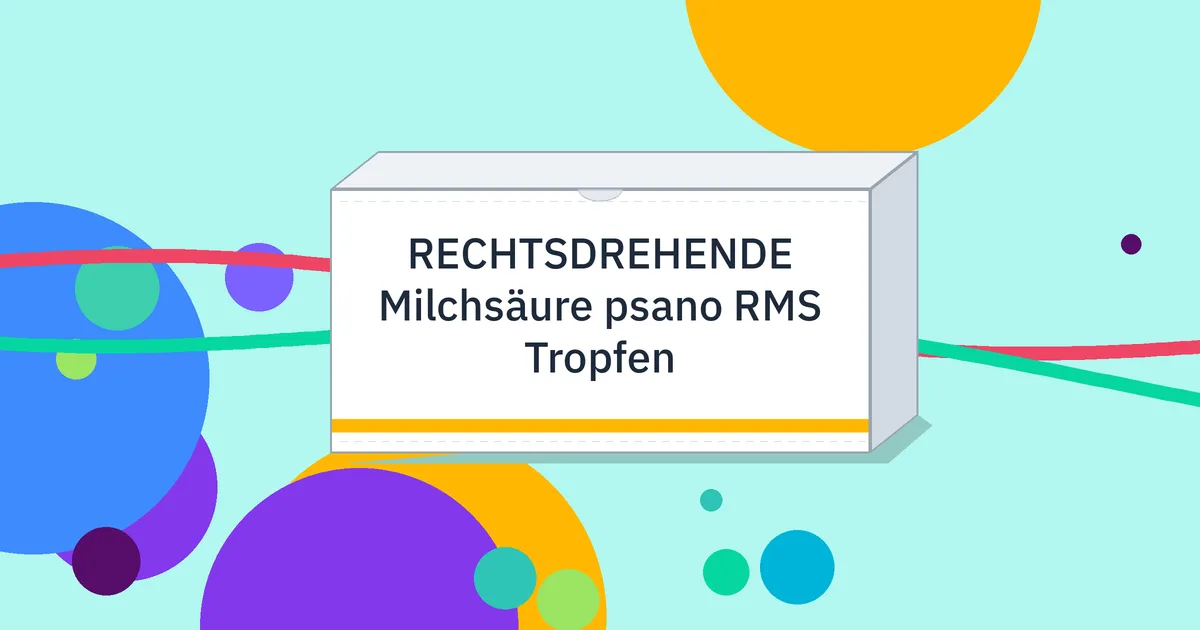Symbolbild: Packung mit der Aufschrift RECHTSDREHENDE Milchsäure psano RMS Tropfen (PZN 17984957) – Verfügbarkeit und Bezug in Apotheken in Frankfurt am Main