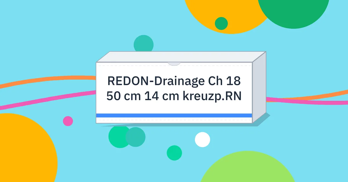 Symbolbild: Packung mit der Aufschrift REDON-Drainage Ch 18 50 cm 14 cm kreuzp.RN (PZN 17483959) – Verfügbarkeit und Bezug in Apotheken in Frankfurt am Main