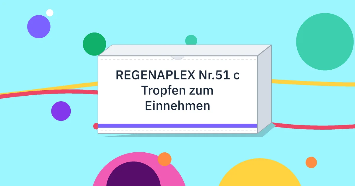 Symbolbild: Packung mit der Aufschrift REGENAPLEX Nr.51 c Tropfen zum Einnehmen (PZN 02642872) – Verfügbarkeit und Bezug in Apotheken in Frankfurt am Main