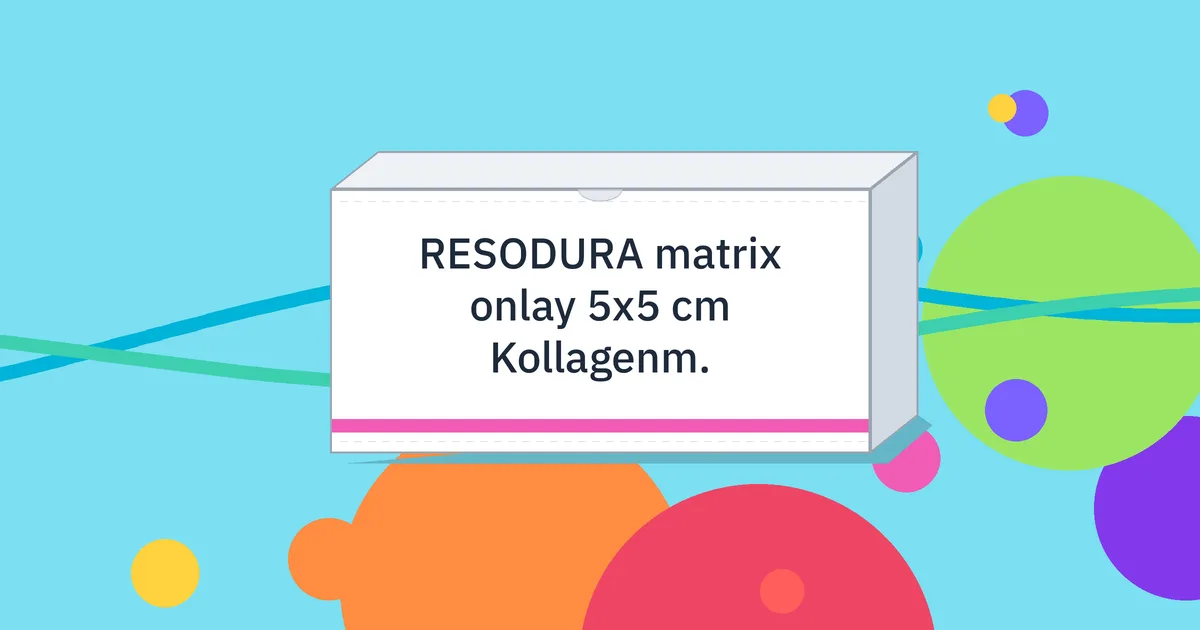 Symbolbild: Packung mit der Aufschrift RESODURA matrix onlay 5x5 cm Kollagenm. (PZN 14304005) – Verfügbarkeit und Bezug in Apotheken in Frankfurt am Main