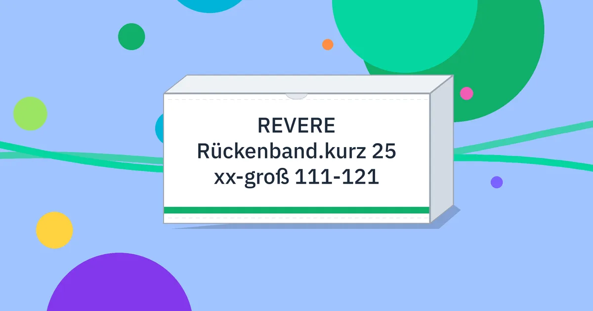 Symbolbild: Packung mit der Aufschrift REVERE Rückenband.kurz 25 xx-groß 111-121 (PZN 04497954) – Verfügbarkeit und Bezug in Apotheken in Frankfurt am Main
