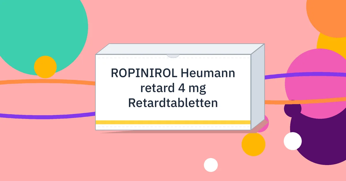 Symbolbild: Packung mit der Aufschrift ROPINIROL Heumann retard 4 mg Retardtabletten (PZN 10065213) – Verfügbarkeit und Bezug in Apotheken in Frankfurt am Main