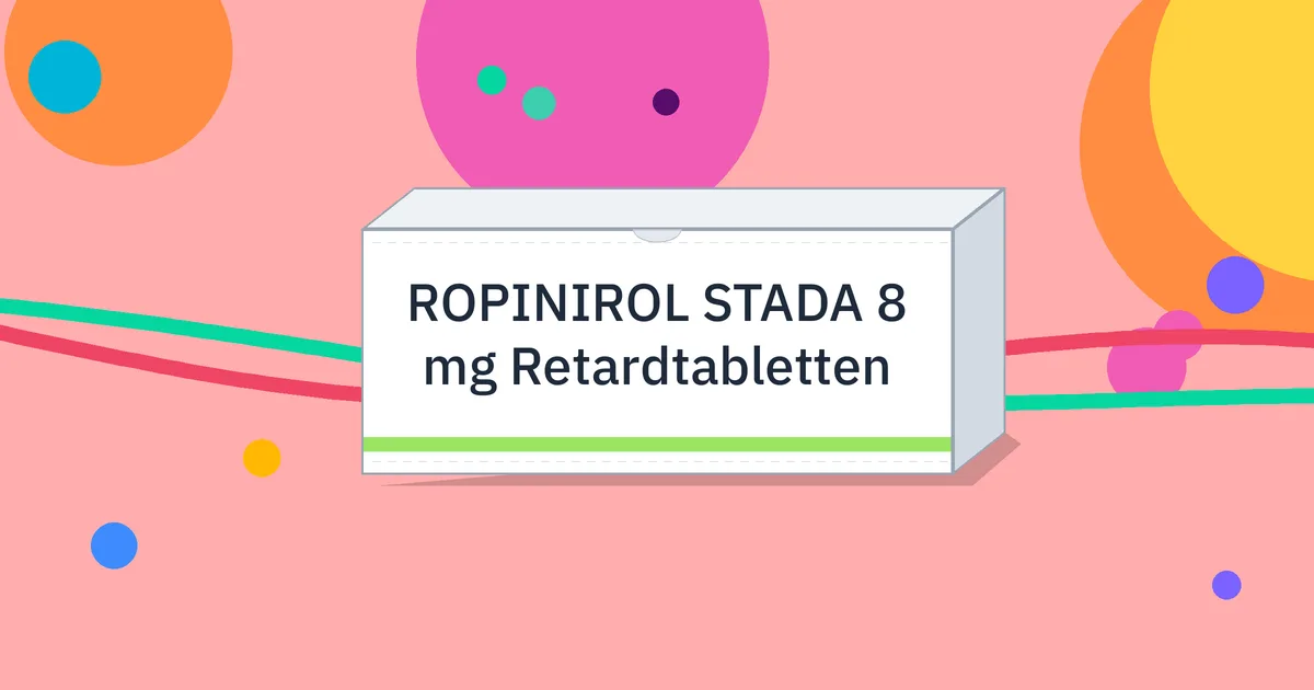 Symbolbild: Packung mit der Aufschrift ROPINIROL STADA 8 mg Retardtabletten (PZN 12584259) – Verfügbarkeit und Bezug in Apotheken in Frankfurt am Main