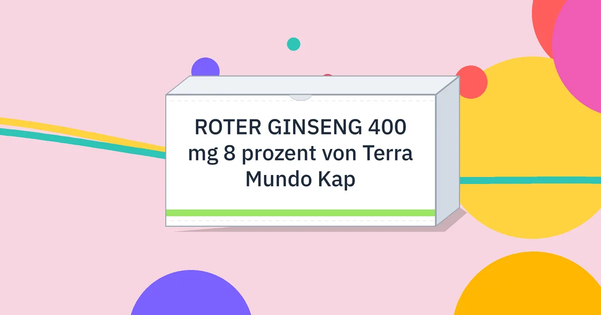 Symbolbild: Packung mit der Aufschrift ROTER GINSENG 400 mg 8 prozent von Terra Mundo Kap (PZN 10048367) – Verfügbarkeit und Bezug in Apotheken in Frankfurt am Main