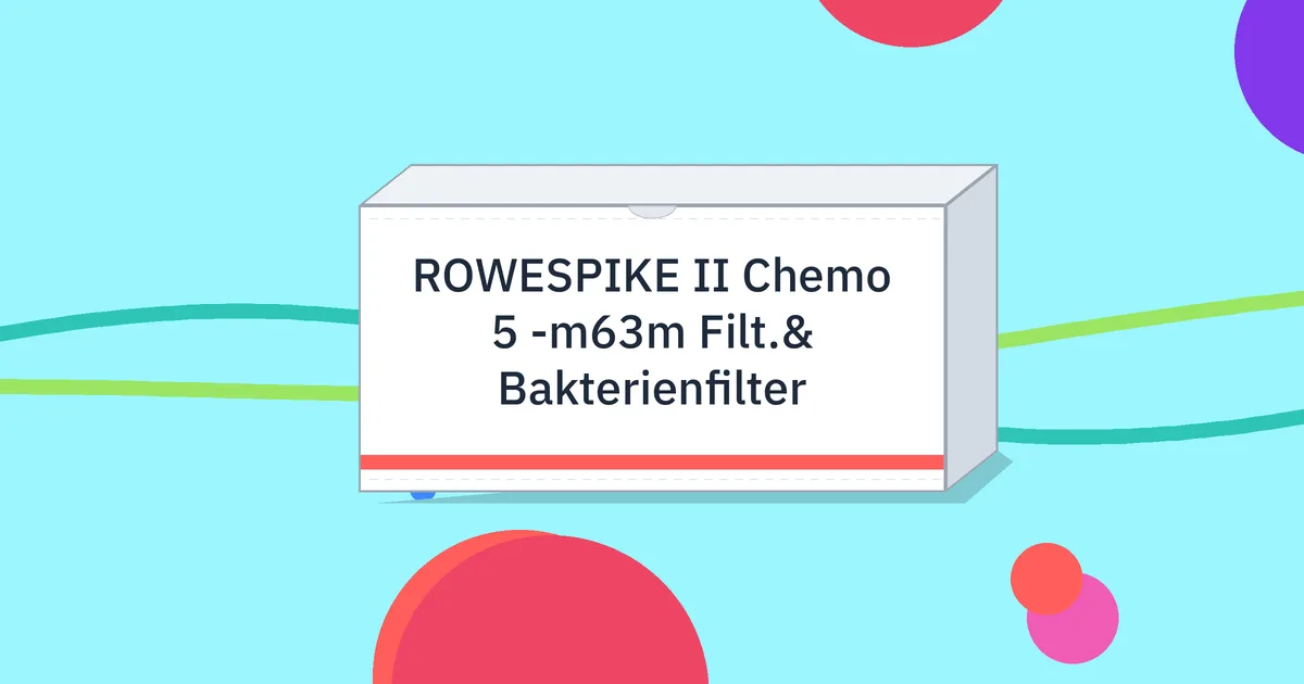 Symbolbild: Packung mit der Aufschrift ROWESPIKE II Chemo 5 -m63m Filt.& Bakterienfilter (PZN 16572750) – Verfügbarkeit und Bezug in Apotheken in Frankfurt am Main