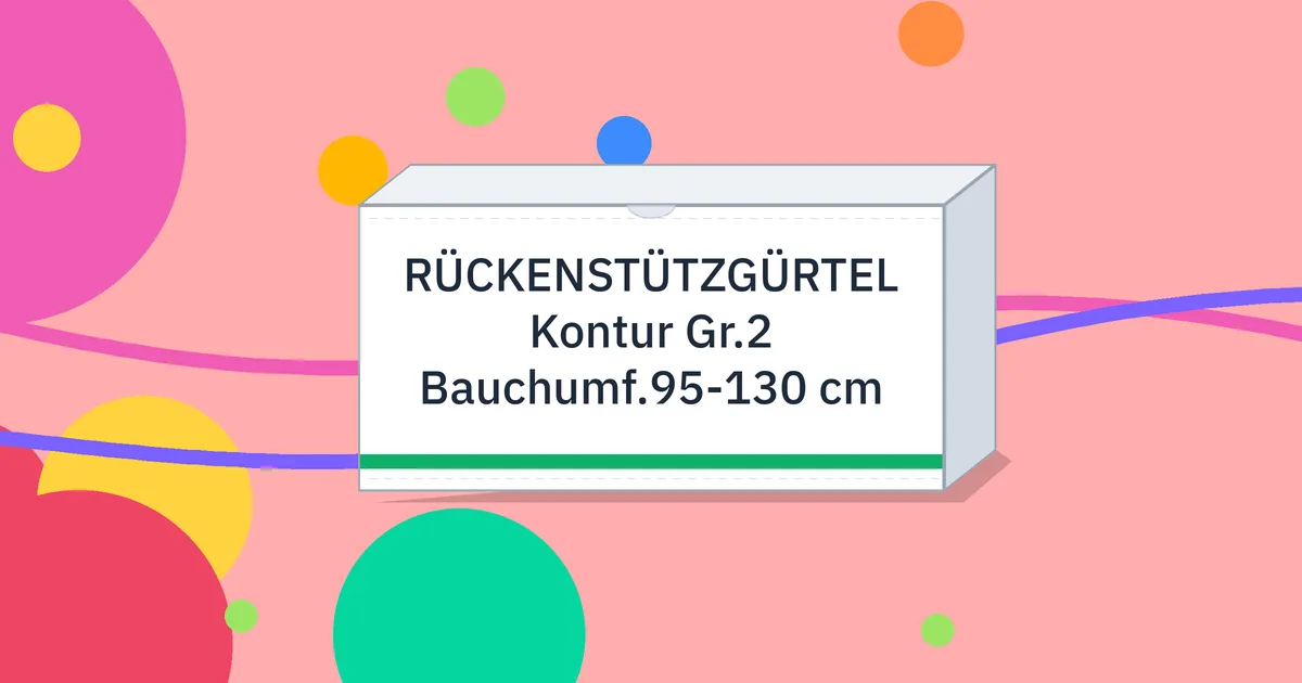 Symbolbild: Packung mit der Aufschrift RÜCKENSTÜTZGÜRTEL Kontur Gr.2 Bauchumf.95-130 cm (PZN 17313950) – Verfügbarkeit und Bezug in Apotheken in Frankfurt am Main
