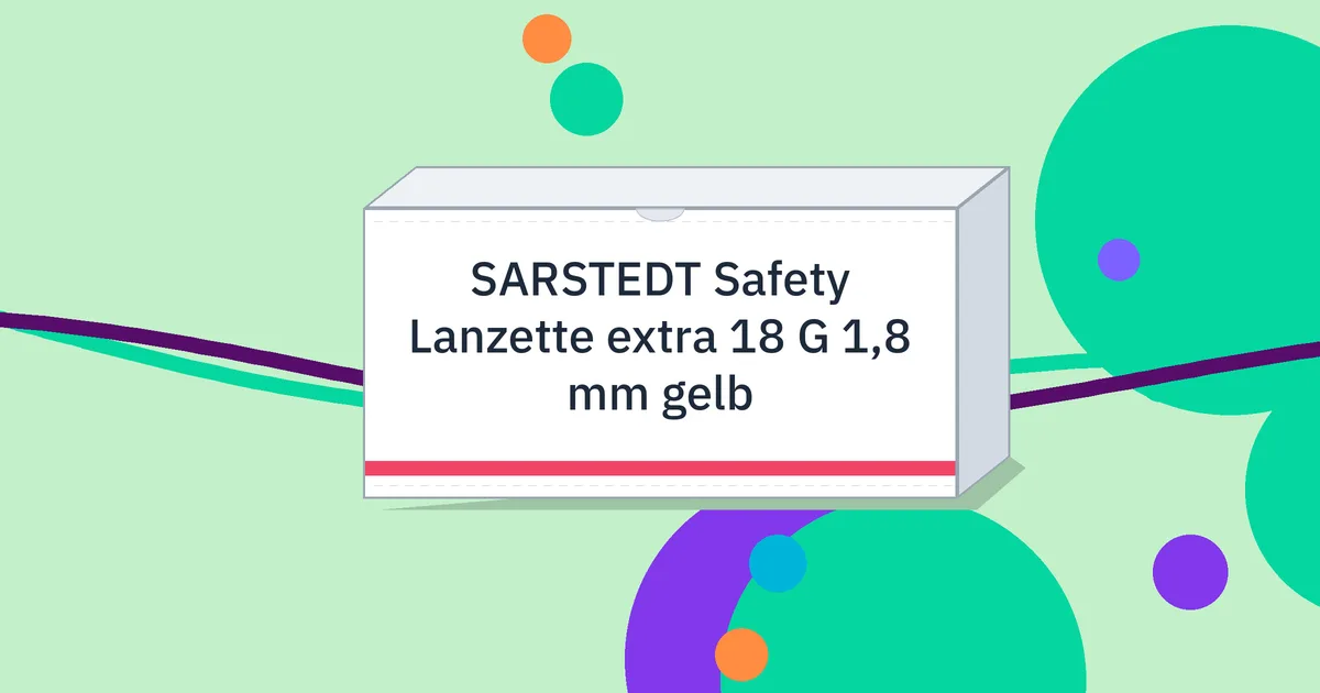 Symbolbild: Packung mit der Aufschrift SARSTEDT Safety Lanzette extra 18 G 1,8 mm gelb (PZN 12433201) – Verfügbarkeit und Bezug in Apotheken in Frankfurt am Main