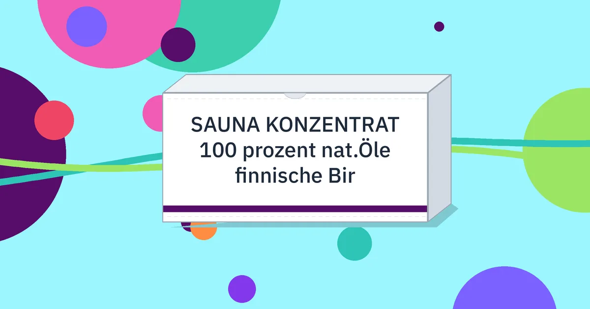 Symbolbild: Packung mit der Aufschrift SAUNA KONZENTRAT 100 prozent nat.Öle finnische Bir (PZN 11026652) – Verfügbarkeit und Bezug in Apotheken in Frankfurt am Main