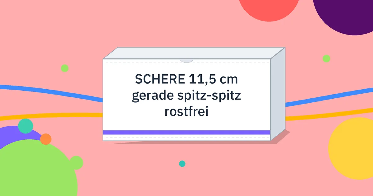 Symbolbild: Packung mit der Aufschrift SCHERE 11,5 cm gerade spitz-spitz rostfrei (PZN 06805012) – Verfügbarkeit und Bezug in Apotheken in Frankfurt am Main