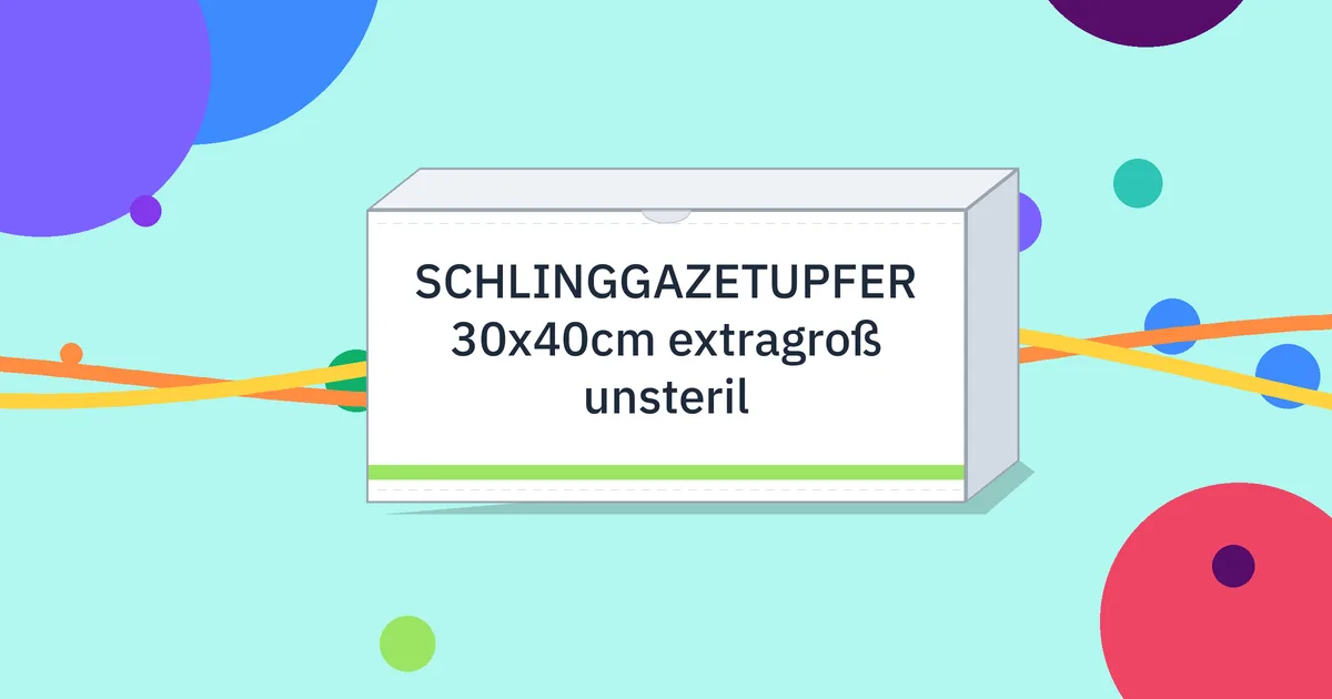 Symbolbild: Packung mit der Aufschrift SCHLINGGAZETUPFER 30x40cm extragroß unsteril (PZN 00960579) – Verfügbarkeit und Bezug in Apotheken in Frankfurt am Main