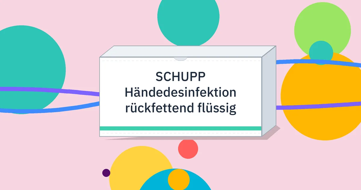 Symbolbild: Packung mit der Aufschrift SCHUPP Händedesinfektion rückfettend flüssig (PZN 16859948) – Verfügbarkeit und Bezug in Apotheken in Frankfurt am Main