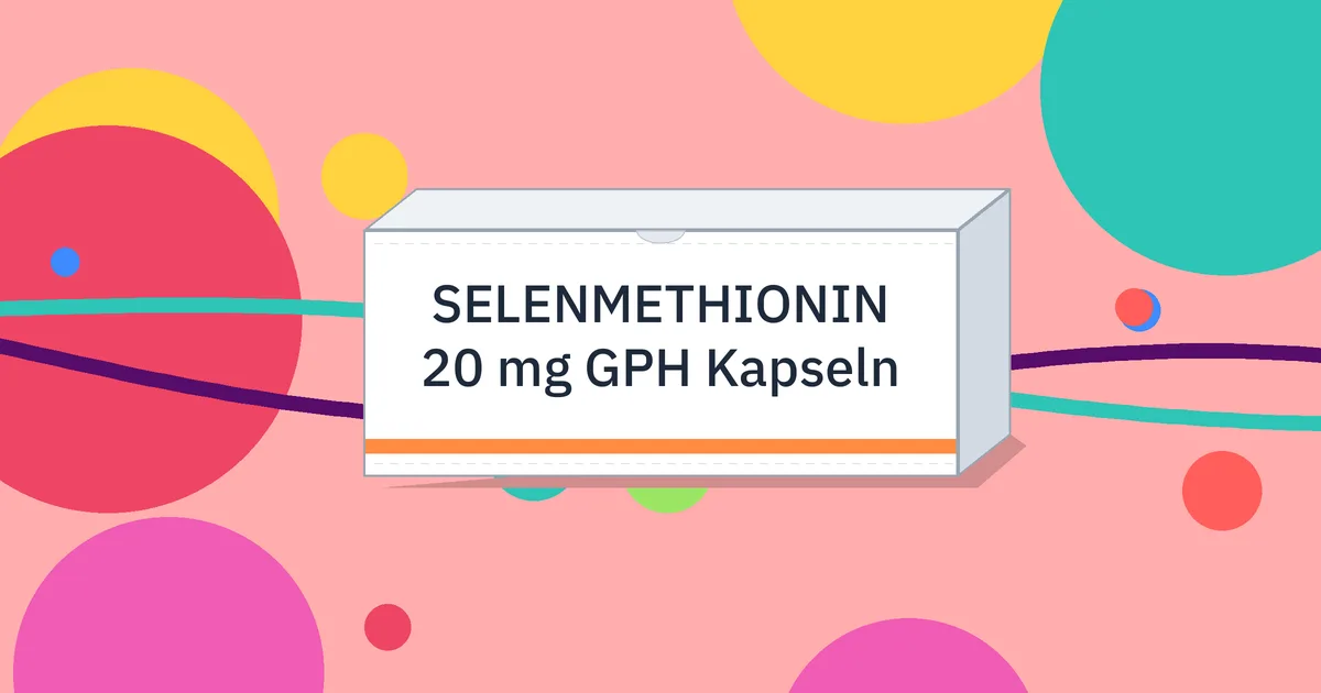 Symbolbild: Packung mit der Aufschrift SELENMETHIONIN 20 mg GPH Kapseln (PZN 20857062) – Verfügbarkeit und Bezug in Apotheken in Frankfurt am Main