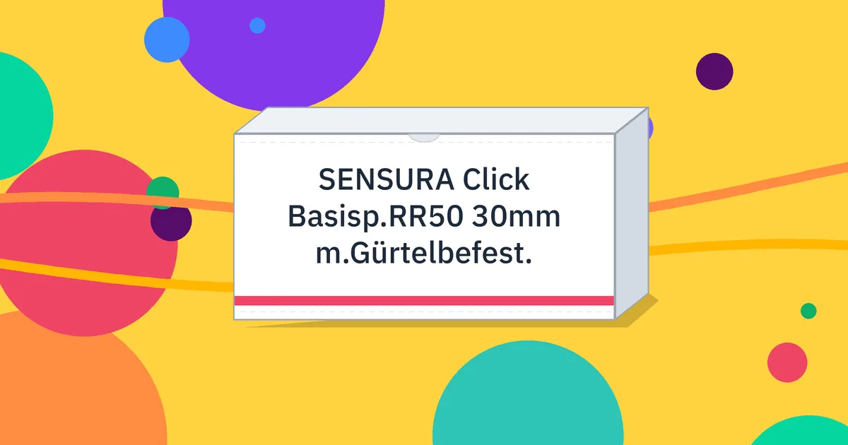Symbolbild: Packung mit der Aufschrift SENSURA Click Basisp.RR50 30mm m.Gürtelbefest. (PZN 05917507) – Verfügbarkeit und Bezug in Apotheken in Frankfurt am Main