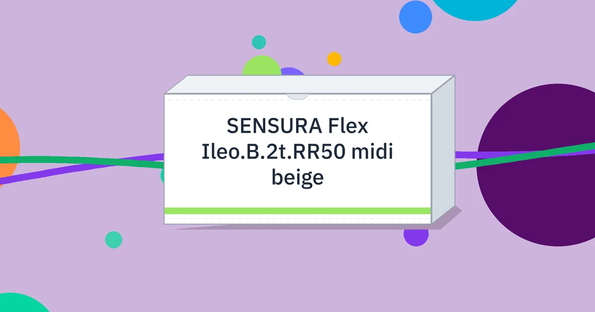 Symbolbild: Packung mit der Aufschrift SENSURA Flex Ileo.B.2t.RR50 midi beige (PZN 03116832) – Verfügbarkeit und Bezug in Apotheken in Frankfurt am Main