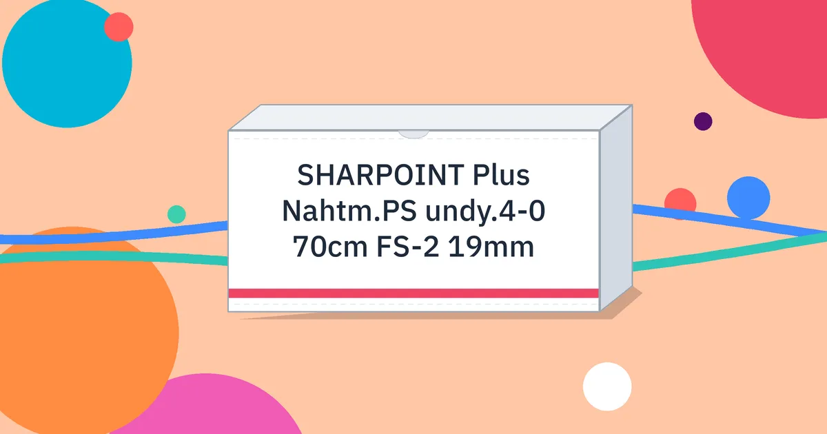 Symbolbild: Packung mit der Aufschrift SHARPOINT Plus Nahtm.PS undy.4-0 70cm FS-2 19mm (PZN 17995369) – Verfügbarkeit und Bezug in Apotheken in Frankfurt am Main