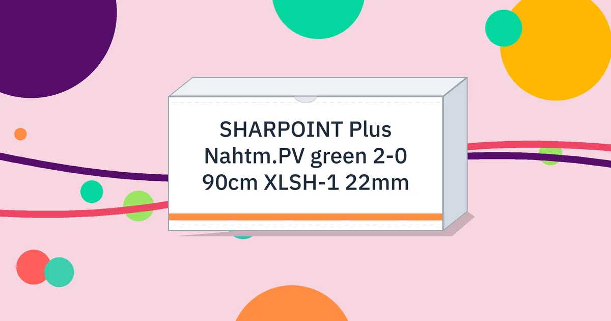 Symbolbild: Packung mit der Aufschrift SHARPOINT Plus Nahtm.PV green 2-0 90cm XLSH-1 22mm (PZN 17996475) – Verfügbarkeit und Bezug in Apotheken in Frankfurt am Main