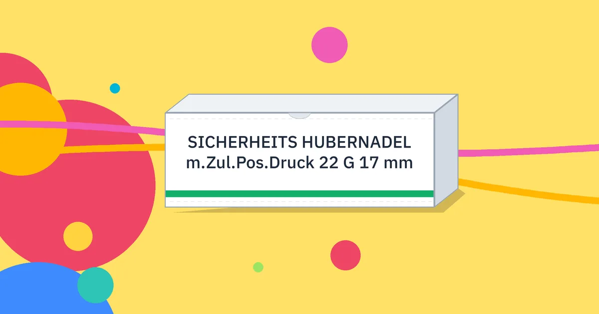 Symbolbild: Packung mit der Aufschrift SICHERHEITS HUBERNADEL m.Zul.Pos.Druck 22 G 17 mm (PZN 12646434) – Verfügbarkeit und Bezug in Apotheken in Frankfurt am Main