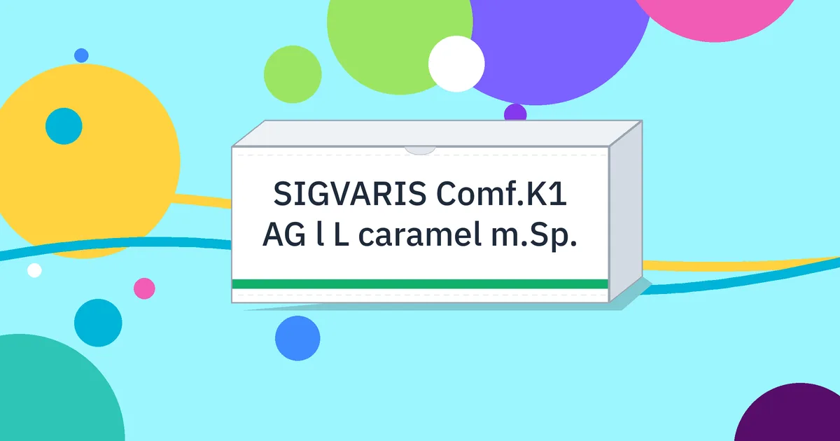 Symbolbild: Packung mit der Aufschrift SIGVARIS Comf.K1 AG l L caramel m.Sp. (PZN 17043002) – Verfügbarkeit und Bezug in Apotheken in Frankfurt am Main