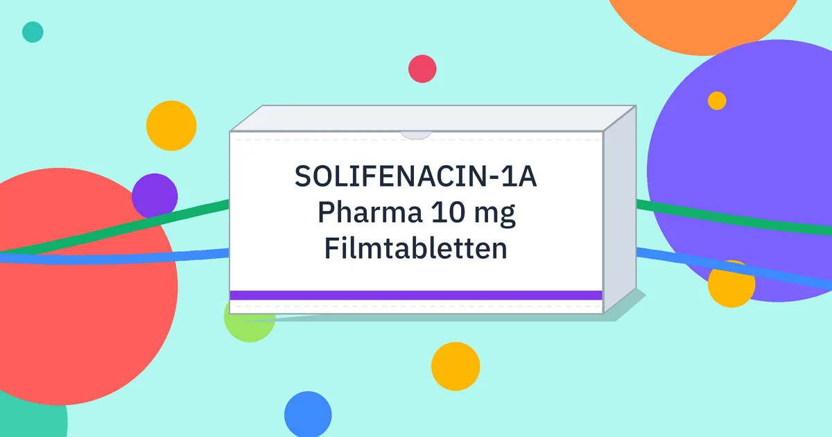 Symbolbild: Packung mit der Aufschrift SOLIFENACIN-1A Pharma 10 mg Filmtabletten (PZN 14440949) – Verfügbarkeit und Bezug in Apotheken in Frankfurt am Main