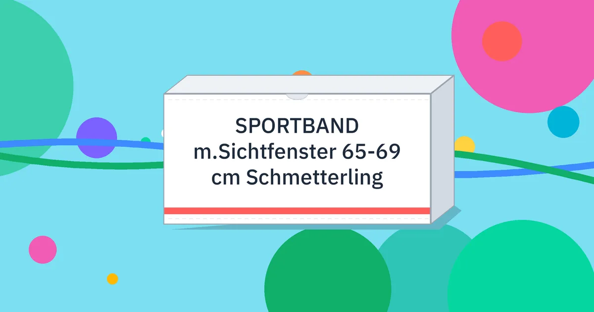 Symbolbild: Packung mit der Aufschrift SPORTBAND m.Sichtfenster 65-69 cm Schmetterling (PZN 13916479) – Verfügbarkeit und Bezug in Apotheken in Frankfurt am Main