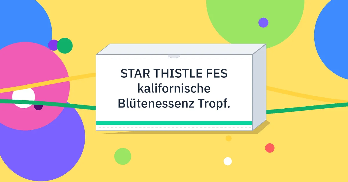 Symbolbild: Packung mit der Aufschrift STAR THISTLE FES kalifornische Blütenessenz Tropf. (PZN 09173943) – Verfügbarkeit und Bezug in Apotheken in Frankfurt am Main