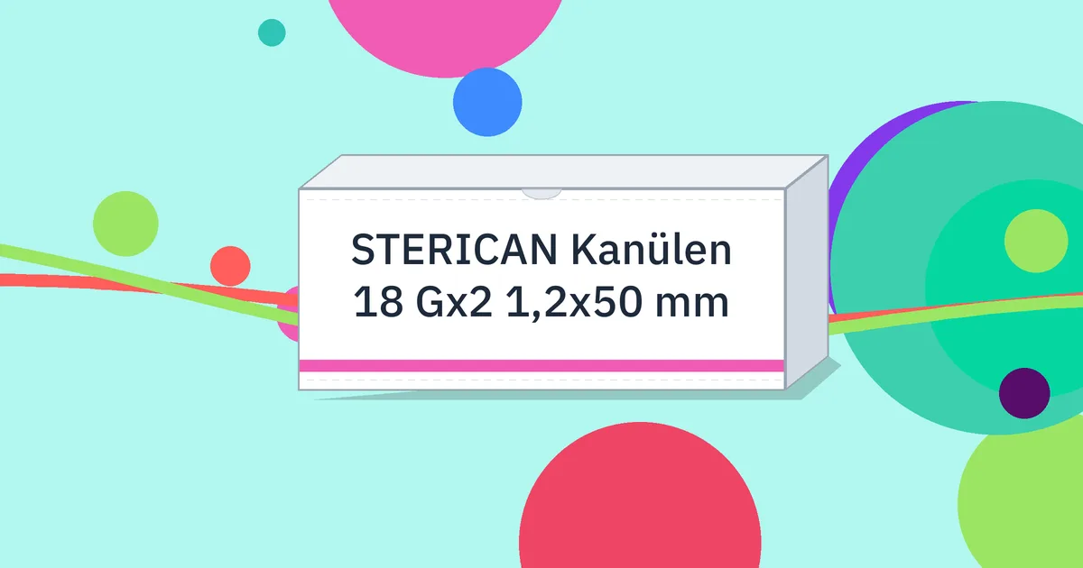 Symbolbild: Packung mit der Aufschrift STERICAN Kanülen 18 Gx2 1,2x50 mm (PZN 03035128) – Verfügbarkeit und Bezug in Apotheken in Frankfurt am Main