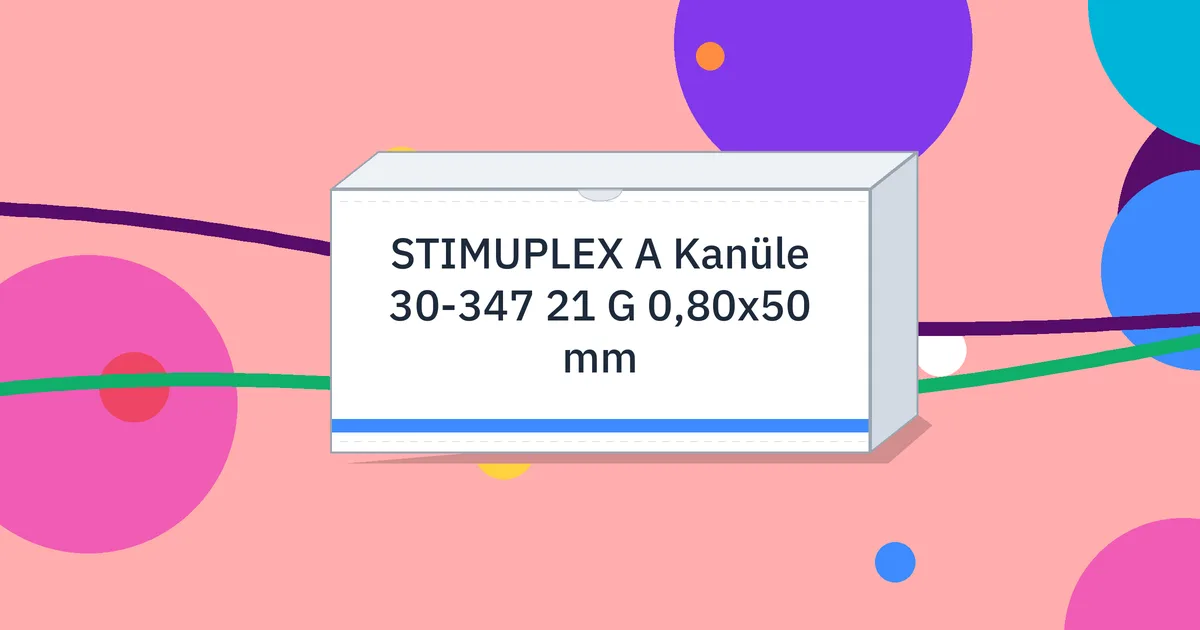 Symbolbild: Packung mit der Aufschrift STIMUPLEX A Kanüle 30-347 21 G 0,80x50 mm (PZN 06866491) – Verfügbarkeit und Bezug in Apotheken in Frankfurt am Main