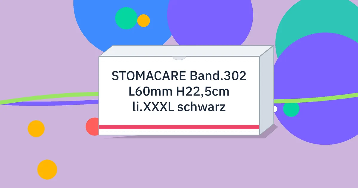 Symbolbild: Packung mit der Aufschrift STOMACARE Band.302 L60mm H22,5cm li.XXXL schwarz (PZN 10840959) – Verfügbarkeit und Bezug in Apotheken in Frankfurt am Main