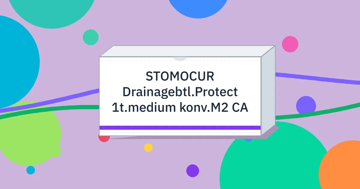 Symbolbild: Packung mit der Aufschrift STOMOCUR Drainagebtl.Protect 1t.medium konv.M2 CA (PZN 18884270) – Verfügbarkeit und Bezug in Apotheken in Frankfurt am Main