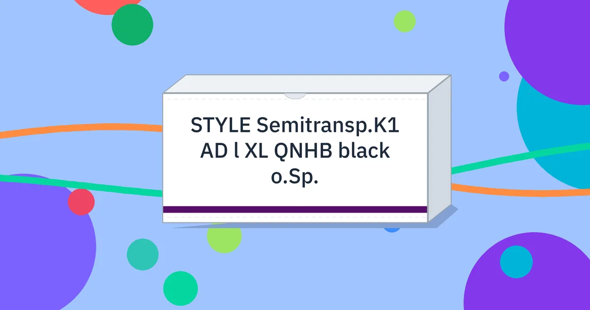 Symbolbild: Packung mit der Aufschrift STYLE Semitransp.K1 AD l XL QNHB black o.Sp. (PZN 18869106) – Verfügbarkeit und Bezug in Apotheken in Frankfurt am Main
