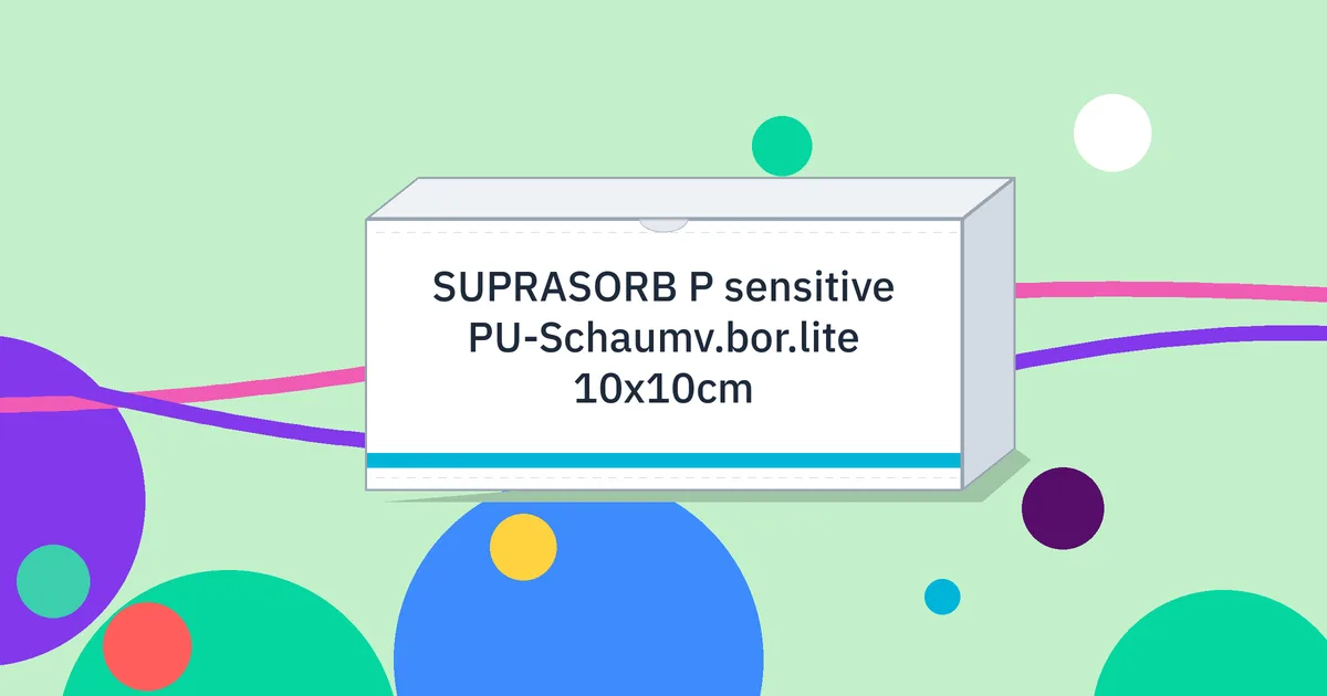 Symbolbild: Packung mit der Aufschrift SUPRASORB P sensitive PU-Schaumv.bor.lite 10x10cm (PZN 20398476) – Verfügbarkeit und Bezug in Apotheken in Frankfurt am Main