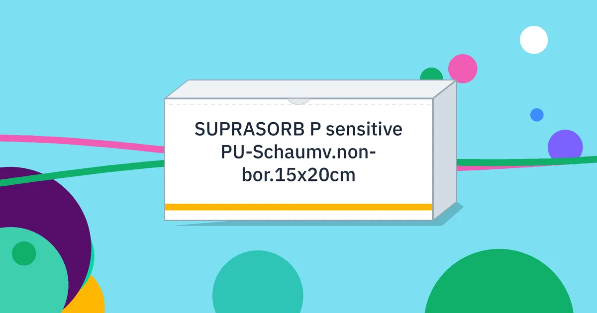 Symbolbild: Packung mit der Aufschrift SUPRASORB P sensitive PU-Schaumv.non-bor.15x20cm (PZN 16259177) – Verfügbarkeit und Bezug in Apotheken in Frankfurt am Main