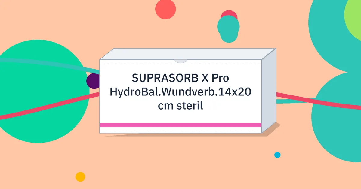 Symbolbild: Packung mit der Aufschrift SUPRASORB X Pro HydroBal.Wundverb.14x20 cm steril (PZN 20845314) – Verfügbarkeit und Bezug in Apotheken in Frankfurt am Main