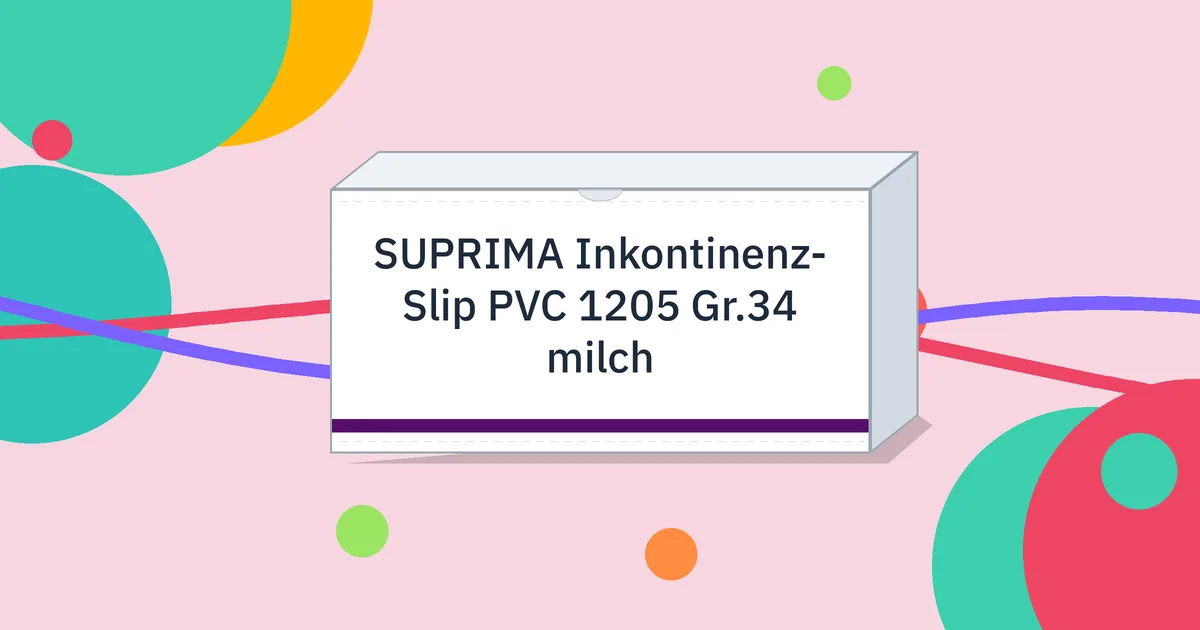 Symbolbild: Packung mit der Aufschrift SUPRIMA Inkontinenz-Slip PVC 1205 Gr.34 milch (PZN 03921261) – Verfügbarkeit und Bezug in Apotheken in Frankfurt am Main