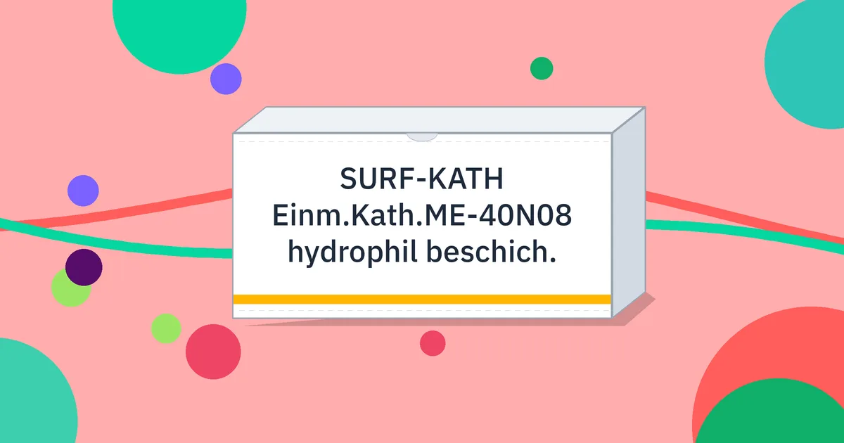 Symbolbild: Packung mit der Aufschrift SURF-KATH Einm.Kath.ME-40N08 hydrophil beschich. (PZN 05549481) – Verfügbarkeit und Bezug in Apotheken in Frankfurt am Main