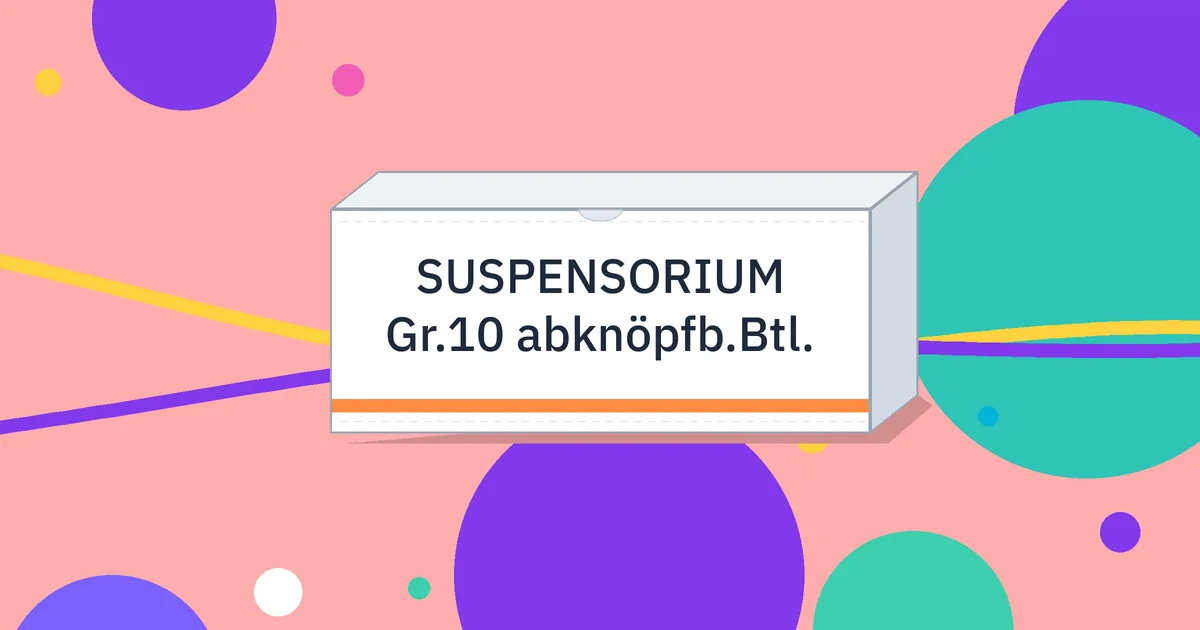 Symbolbild: Packung mit der Aufschrift SUSPENSORIUM Gr.10 abknöpfb.Btl. (PZN 04865487) – Verfügbarkeit und Bezug in Apotheken in Frankfurt am Main