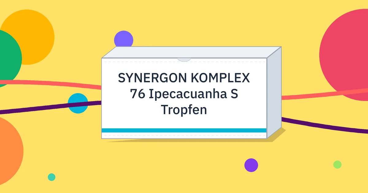 Symbolbild: Packung mit der Aufschrift SYNERGON KOMPLEX 76 Ipecacuanha S Tropfen (PZN 19102878) – Verfügbarkeit und Bezug in Apotheken in Frankfurt am Main