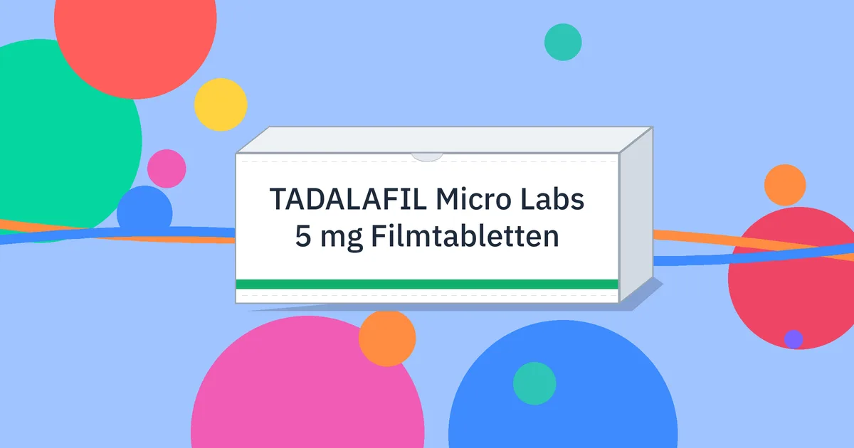 Symbolbild: Packung mit der Aufschrift TADALAFIL Micro Labs 5 mg Filmtabletten (PZN 18112691) – Verfügbarkeit und Bezug in Apotheken in Frankfurt am Main