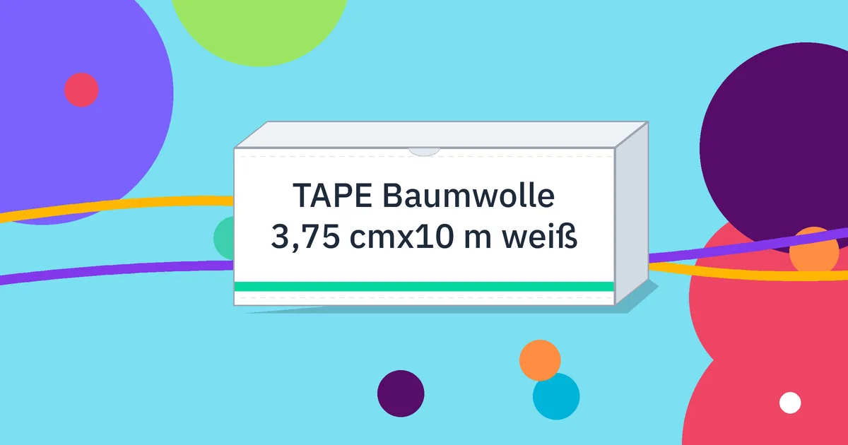 Symbolbild: Packung mit der Aufschrift TAPE Baumwolle 3,75 cmx10 m weiß (PZN 12492327) – Verfügbarkeit und Bezug in Apotheken in Frankfurt am Main