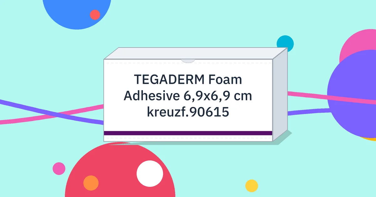 Symbolbild: Packung mit der Aufschrift TEGADERM Foam Adhesive 6,9x6,9 cm kreuzf.90615 (PZN 17512276) – Verfügbarkeit und Bezug in Apotheken in Frankfurt am Main
