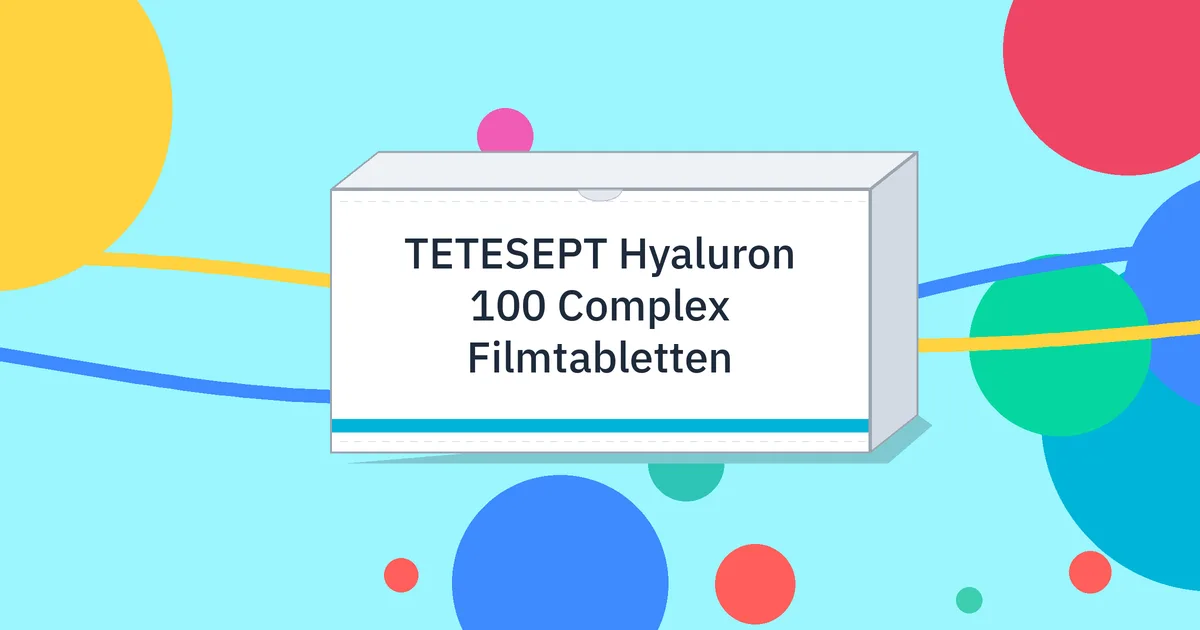 Symbolbild: Packung mit der Aufschrift TETESEPT Hyaluron 100 Complex Filmtabletten (PZN 16625972) – Verfügbarkeit und Bezug in Apotheken in Frankfurt am Main