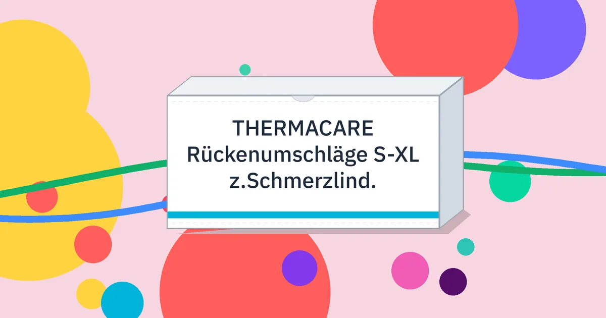 Symbolbild: Packung mit der Aufschrift THERMACARE Rückenumschläge S-XL z.Schmerzlind. (PZN 10079250) – Verfügbarkeit und Bezug in Apotheken in Frankfurt am Main