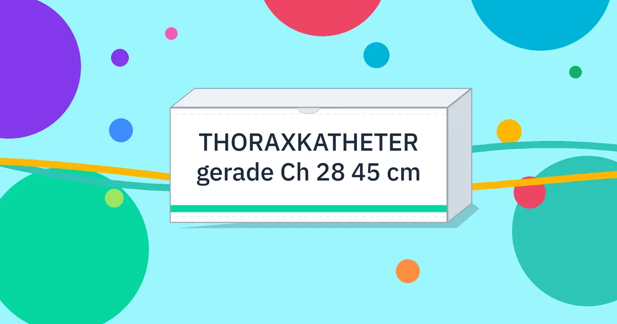 Symbolbild: Packung mit der Aufschrift THORAXKATHETER gerade Ch 28 45 cm (PZN 10033785) – Verfügbarkeit und Bezug in Apotheken in Frankfurt am Main