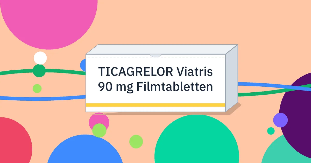 Symbolbild: Packung mit der Aufschrift TICAGRELOR Viatris 90 mg Filmtabletten (PZN 19524964) – Verfügbarkeit und Bezug in Apotheken in Frankfurt am Main