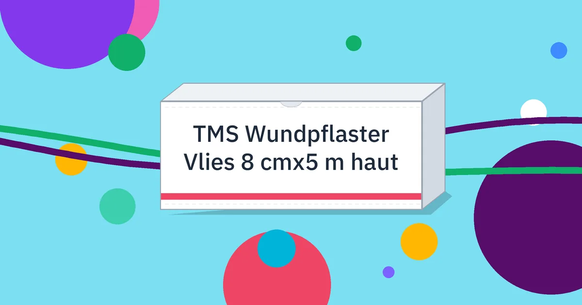 Symbolbild: Packung mit der Aufschrift TMS Wundpflaster Vlies 8 cmx5 m haut (PZN 18316821) – Verfügbarkeit und Bezug in Apotheken in Frankfurt am Main